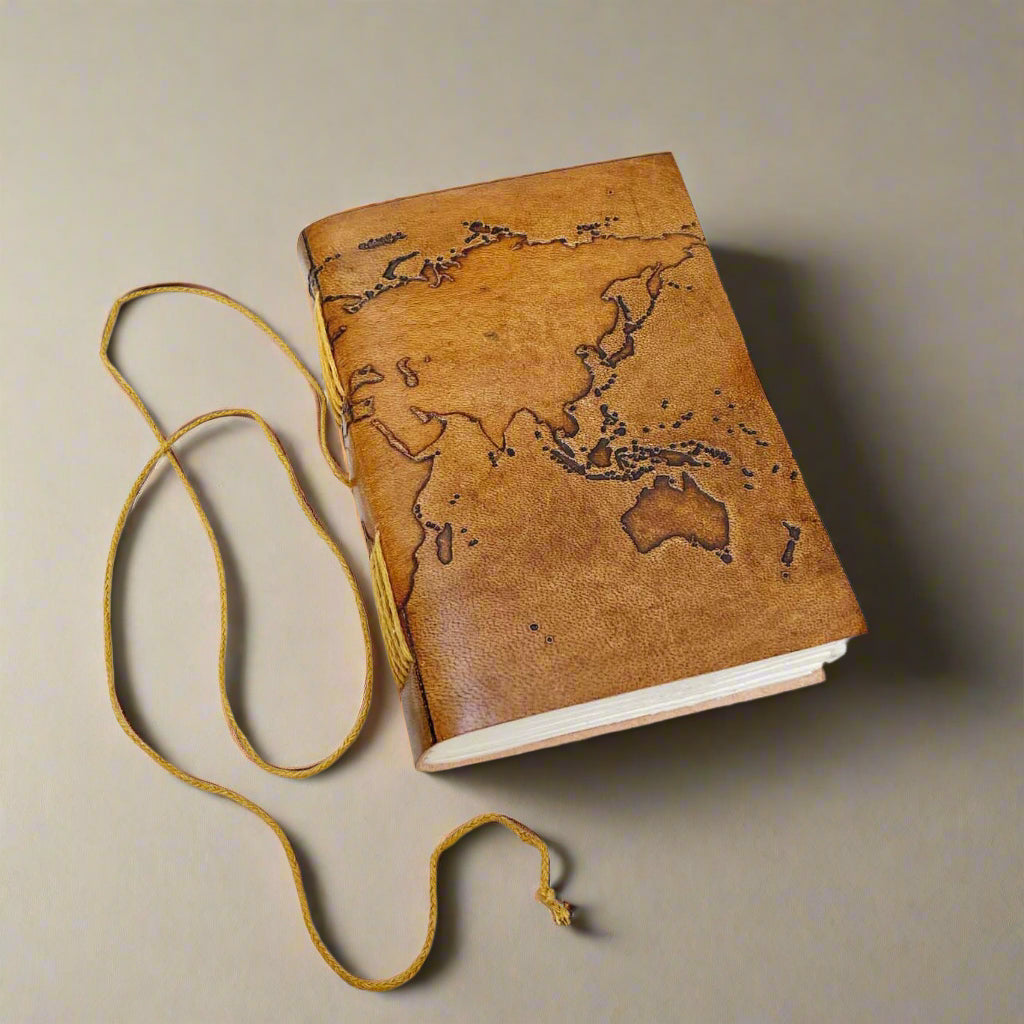 World Map 7x5 Handmade Leather Journal- Handmade Leather Journal