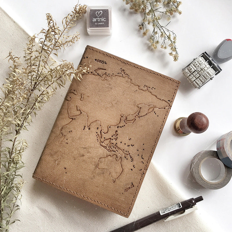 World Map 7x5 Handmade Leather Journal- Handmade Leather Journal